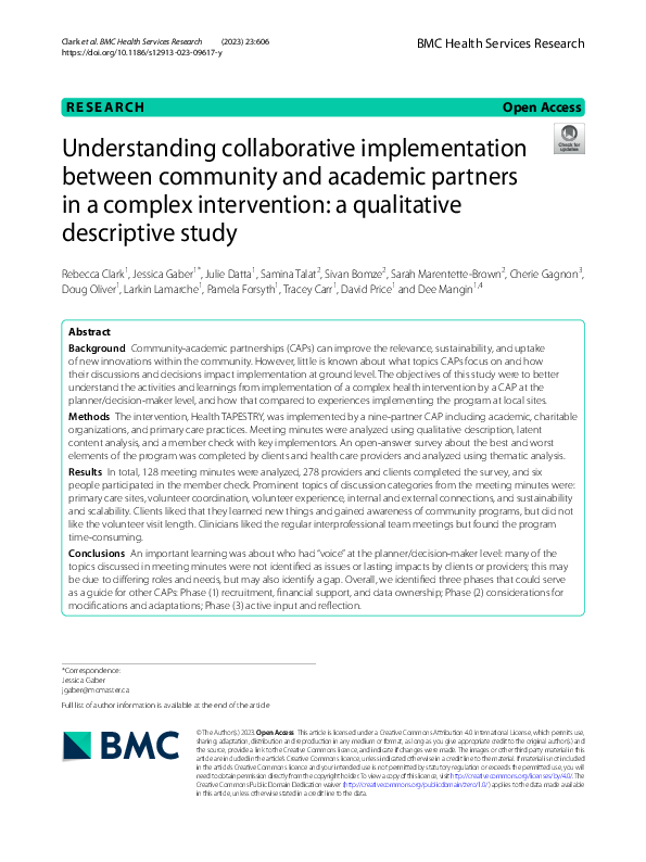 (PDF) Understanding collaborative implementation between community and academic partners in a ...
