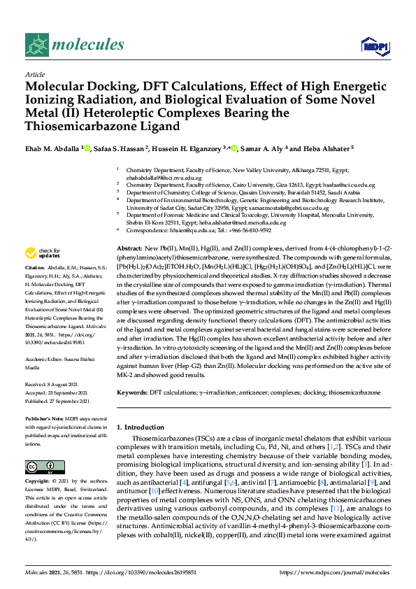 (PDF) Molecular Docking, DFT Calculations, Effect of High Energetic Ionizing Radiation, and ...