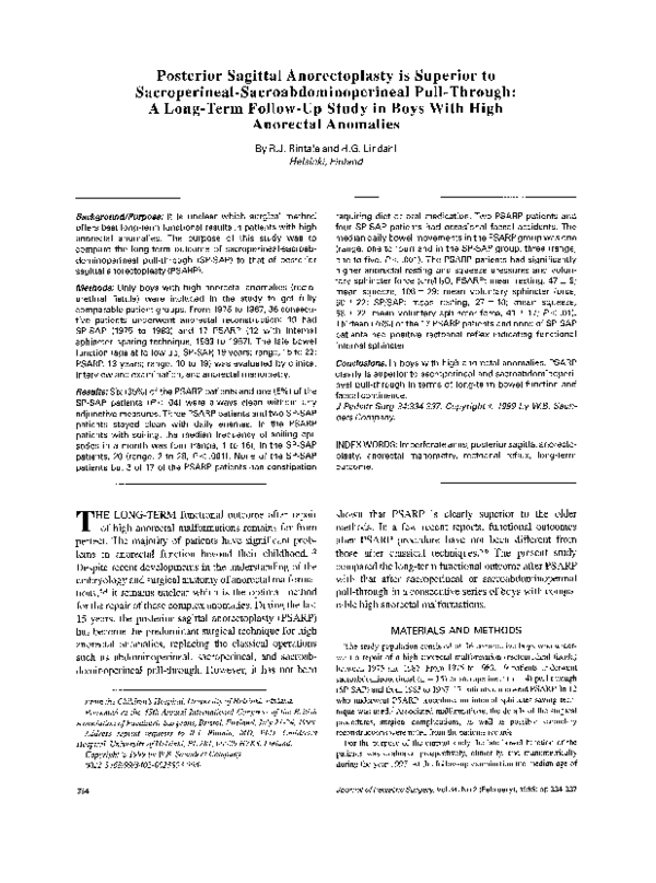 (PDF) Posterior sagittal anorectoplasty is superior to sacroperineal ...