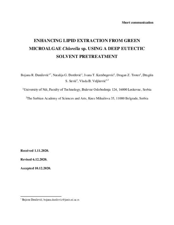 (PDF) Enhancing lipid extraction from green microalgae Chlorella sp ...