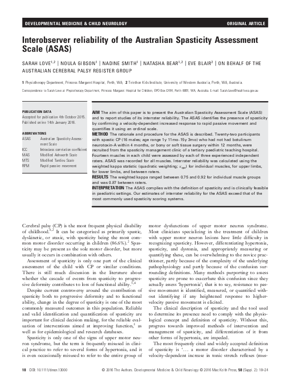 (PDF) Interobserver reliability of the Australian Spasticity Assessment ...