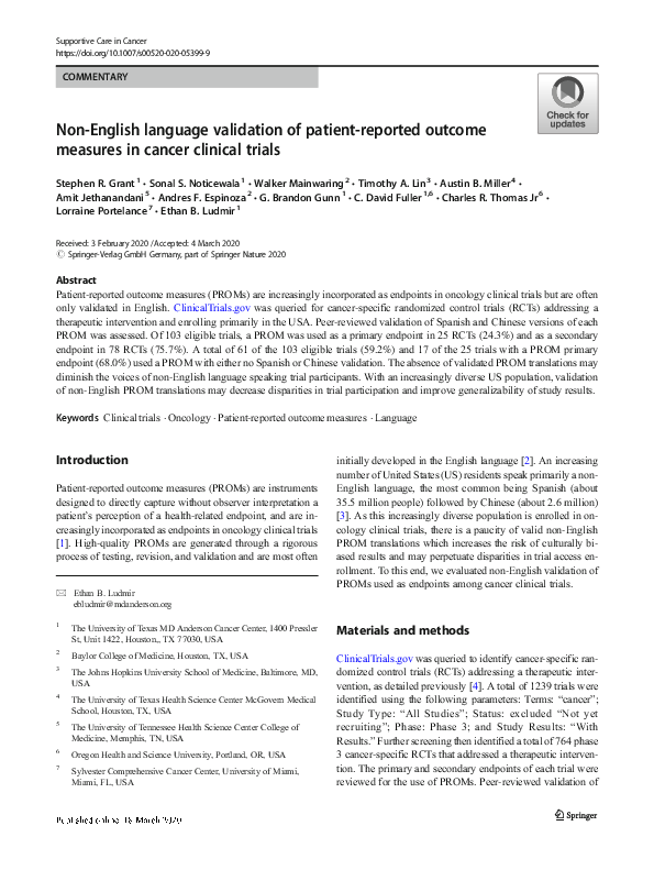 (PDF) Non-English language validation of patient-reported outcome measures in cancer clinical trials