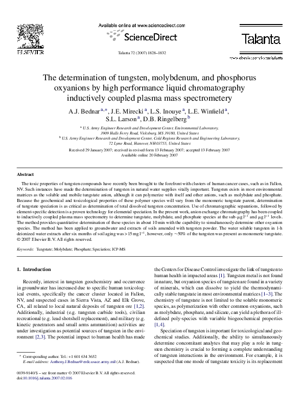 Pdf The Determination Of Tungsten Molybdenum And Phosphorus Oxyanions By High Performance