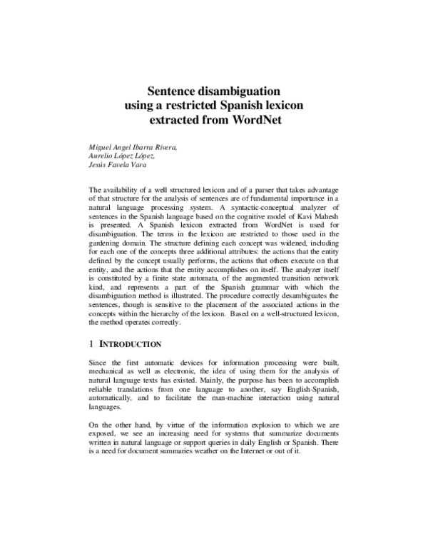 (PDF) Sentence disambiguation using a restricted Spanish lexicon ...