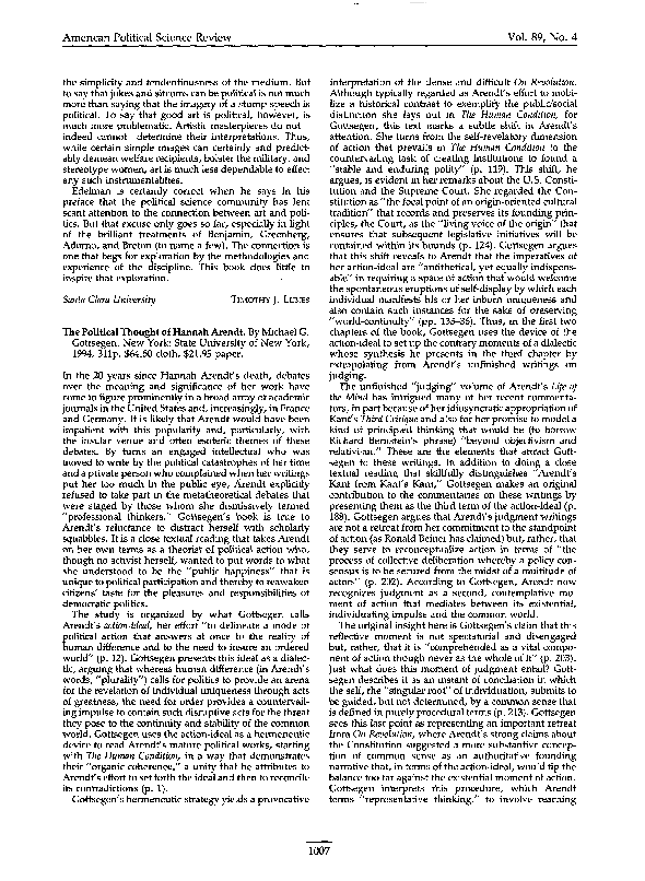 (PDF) The political thought of Hannah Arendt