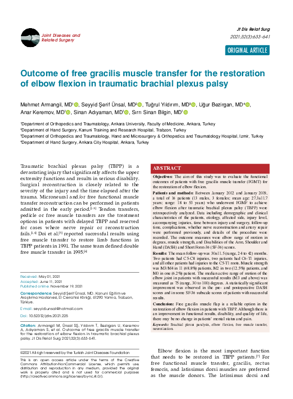 (PDF) Outcome of free gracilis muscle transfer for the restoration of ...