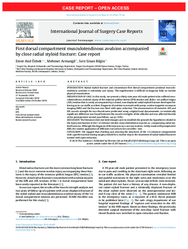 (PDF) First dorsal compartment musculotendinous avulsion accompanied by ...