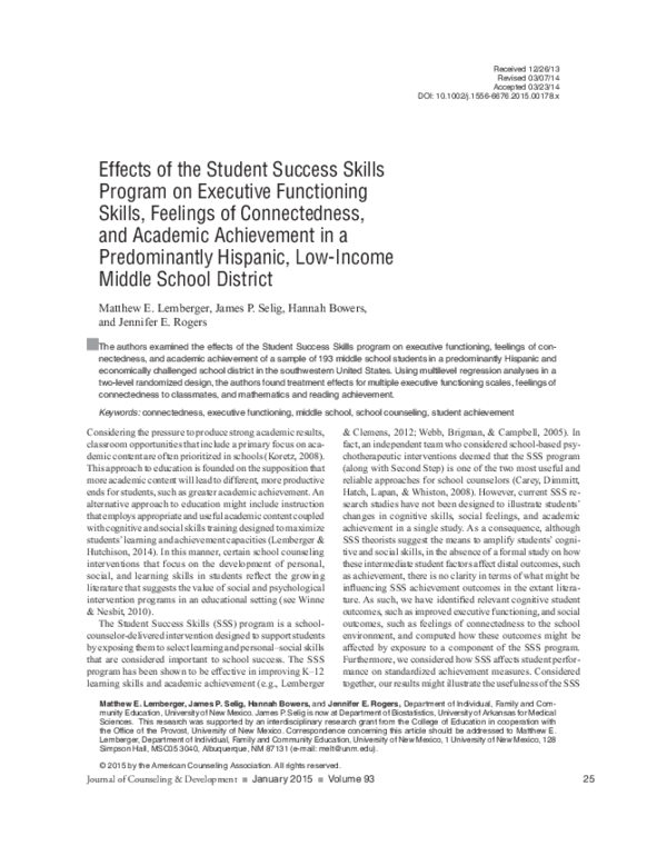 (PDF) Effects of the Student Success Skills Program on Executive ...