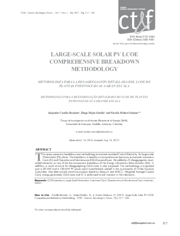 (PDF) Large-scale solar PV LCOE comprehensive breakdown methodology