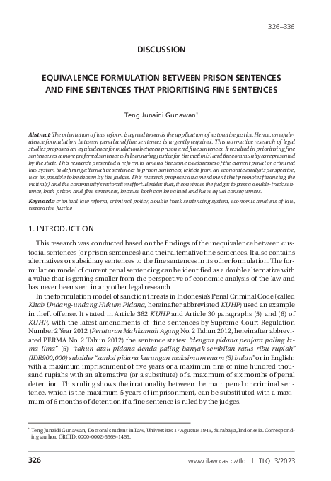 (PDF) EQUIVALENCE FORMULATION BETWEEN PRISON SENTENCES AND FINE ...