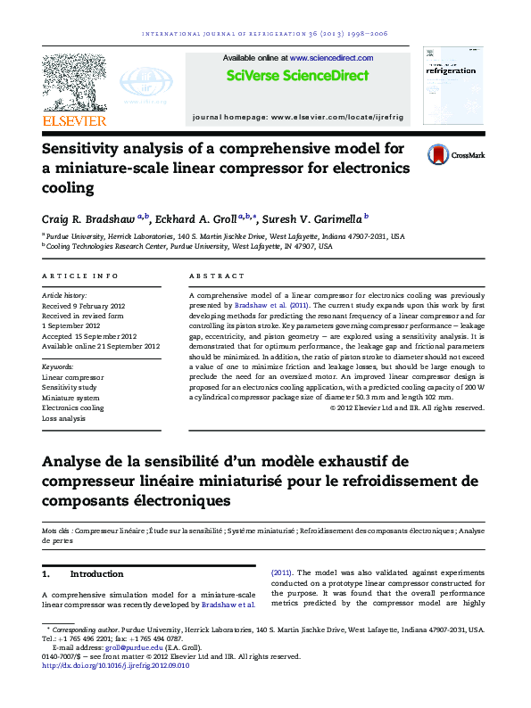 (PDF) Sensitivity analysis of a comprehensive model for a miniature-scale linear compressor for ...
