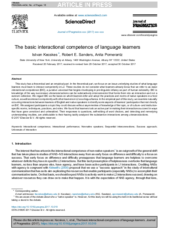 (PDF) The basic interactional competence of language learners