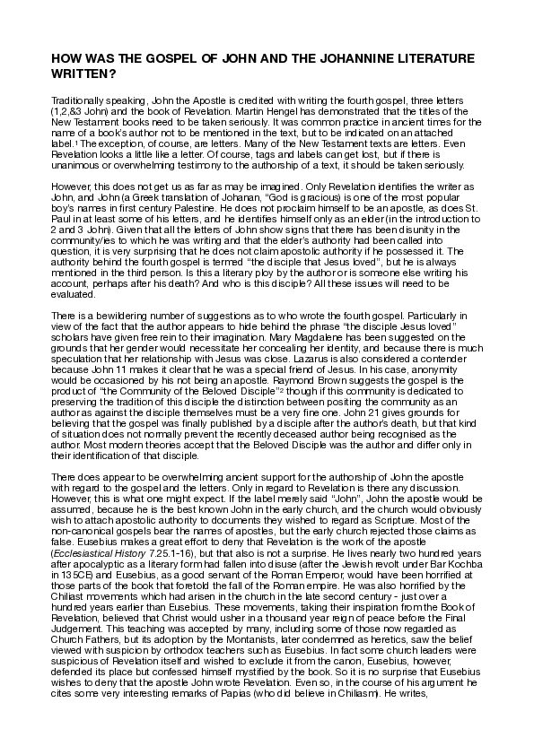 (PDF) HOW WAS THE GOSPEL OF JOHN AND THE JOHANNINE LITERATURE WRITTEN