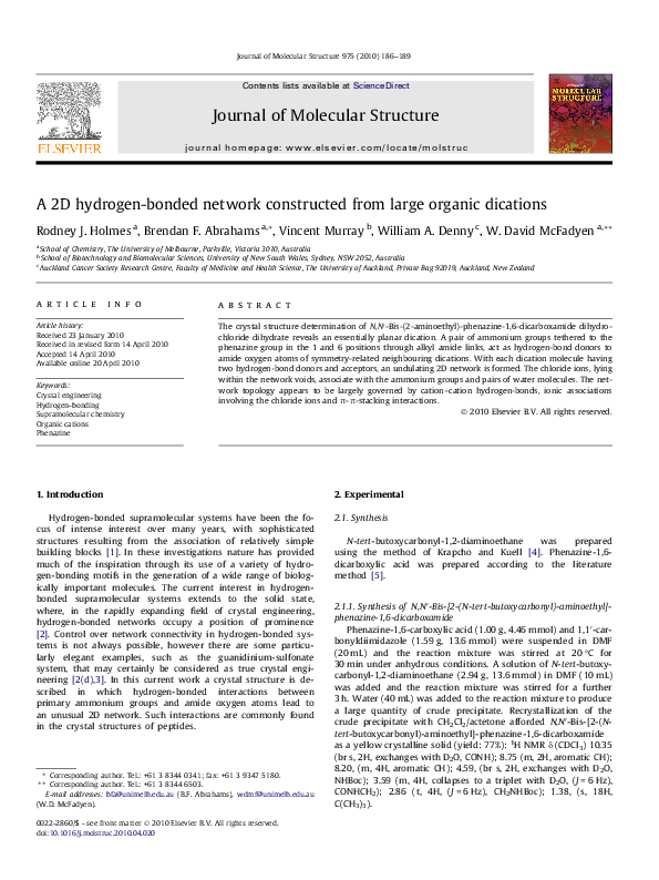 (PDF) A 2D hydrogen-bonded network constructed from large organic dications
