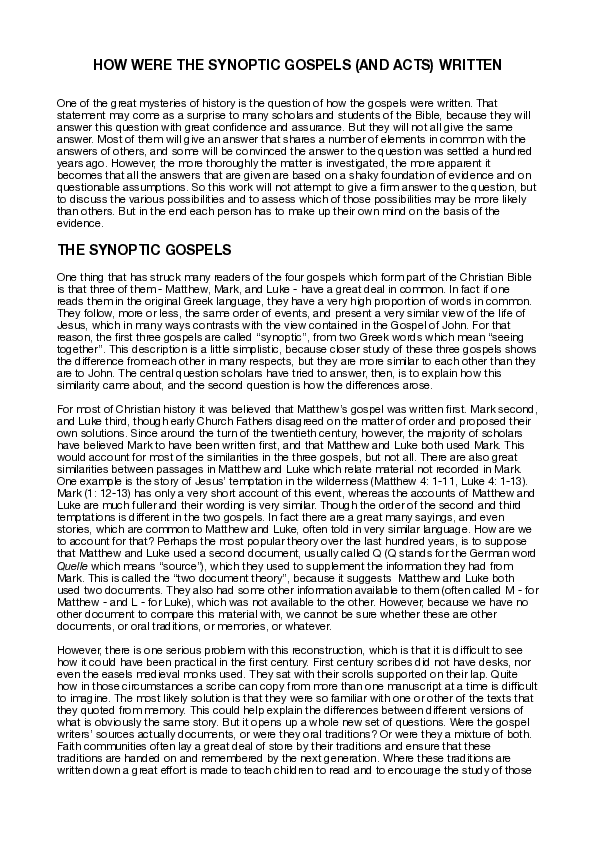 (PDF) HOW WERE THE SYNOPTIC GOSPELS (AND ACTS) WRITTEN