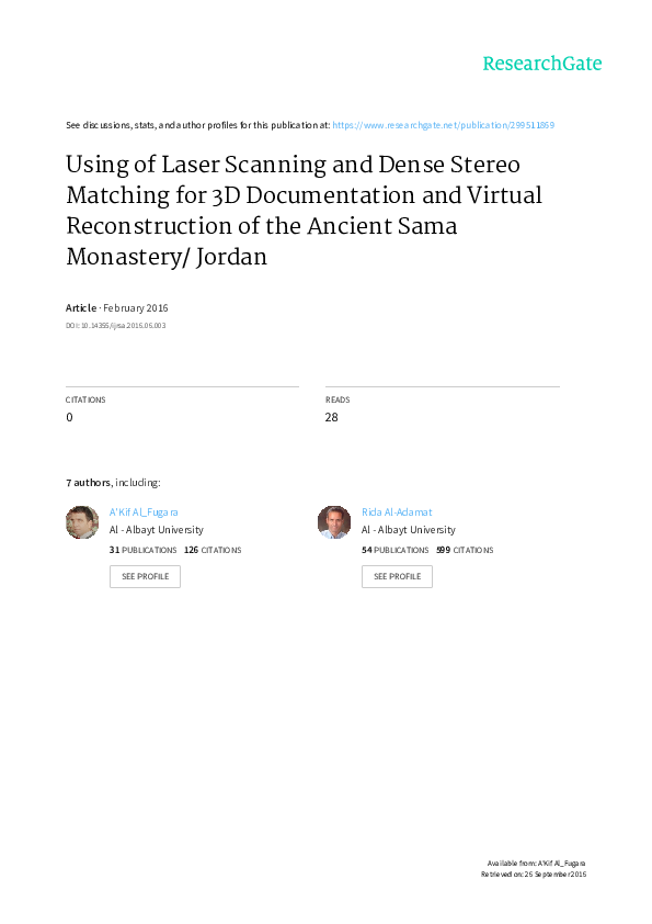 (PDF) Using of Laser Scanning and Dense Stereo Matching for 3D Documentation and Virtual ...