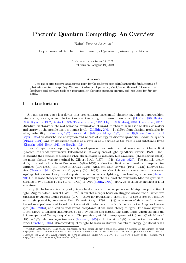 Pdf Photonic Quantum Computing An Overview