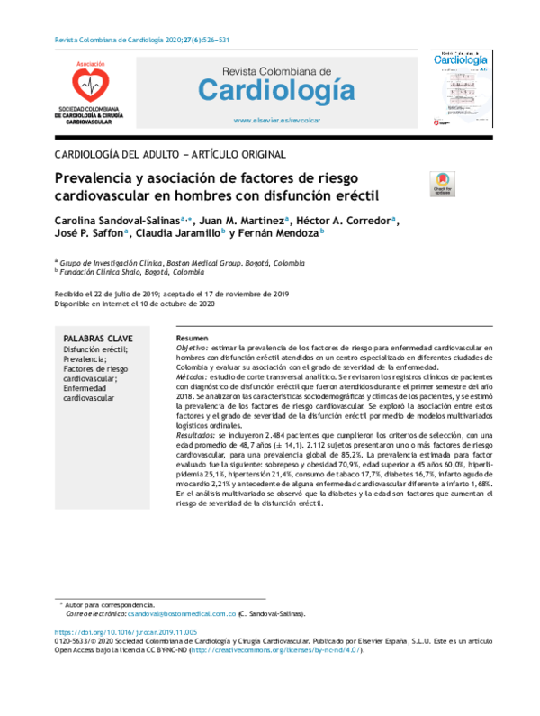 (PDF) Prevalencia y asociación de factores de riesgo cardiovascular en hombres con disfunción ...