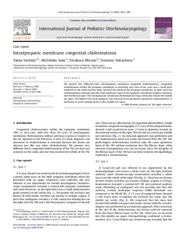 (PDF) Intratympanic membrane congenital cholesteatoma