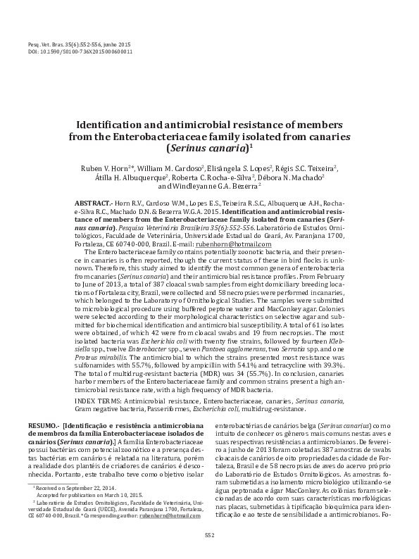 (PDF) Identification and antimicrobial resistance of Enterococcus spp. isolated from surface water