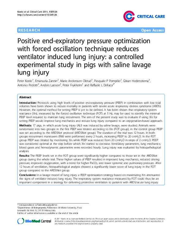 (PDF) Positive end-expiratory pressure optimization with forced oscillation technique reduces ...
