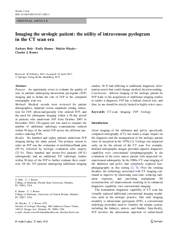 (PDF) Imaging the urologic patient: the utility of intravenous ...