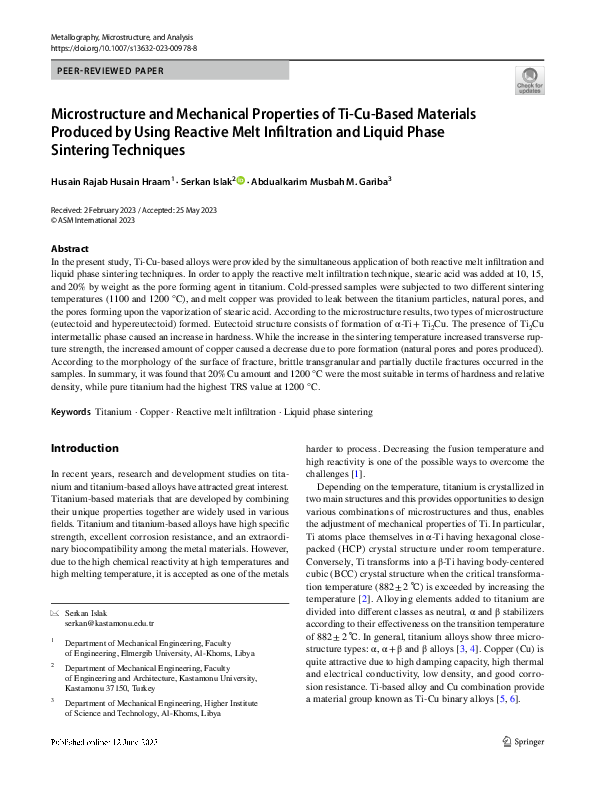 (PDF) Microstructure and Mechanical Properties of Ti-Cu-Based Materials Produced by Using ...
