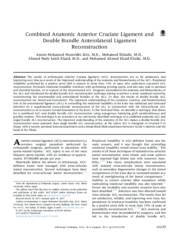 (PDF) Combined Anatomic Anterior Cruciate Ligament and Double Bundle ...