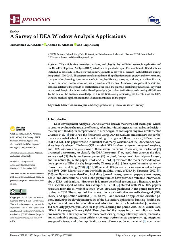 (PDF) A Survey of DEA Window Analysis Applications | Taqi AlFaraj ...
