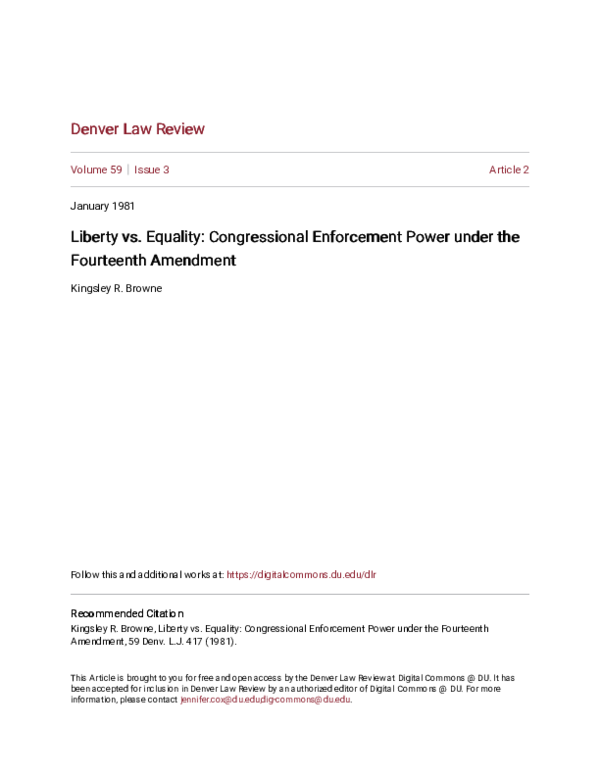 (PDF) Liberty vs. Equality: Congressional Enforcement Power under the ...