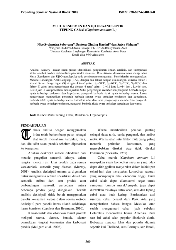 (PDF) MUTU RENDEMEN DAN UJI ORGANOLEPTIK TEPUNG CABAI (Capsicum annuum L.)