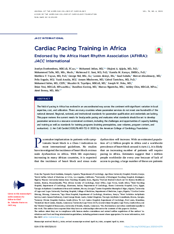 (PDF) Cardiac Pacing Training in Africa