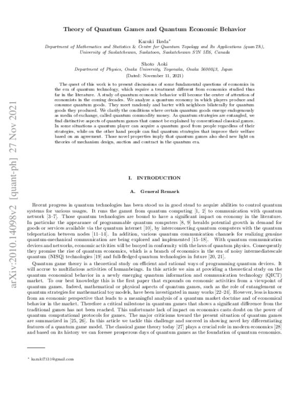 (PDF) Theory of Quantum Games and Quantum Economic Behavior