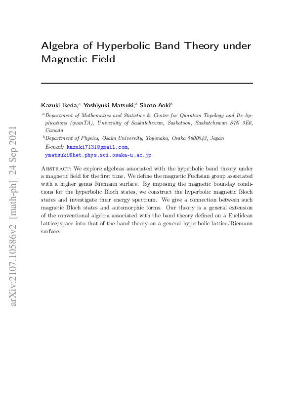 (PDF) Algebra of Hyperbolic Band Theory under Magnetic Field