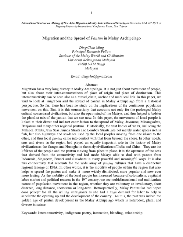 (DOC) Migration and the Spread of Pantun in Malay Archipelago