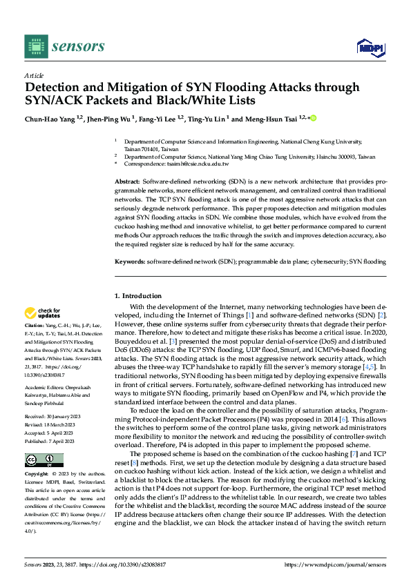 Pdf Detection And Mitigation Of Syn Flooding Attacks Through Synack Packets And Blackwhite 