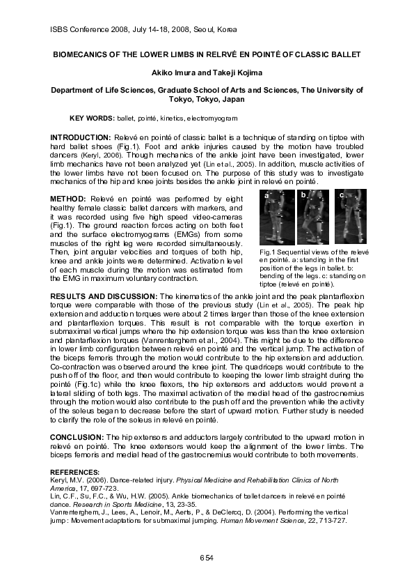 (PDF) Biomecanics of the Lower Limbs in Relrvé en Pointé of Classic Ballet