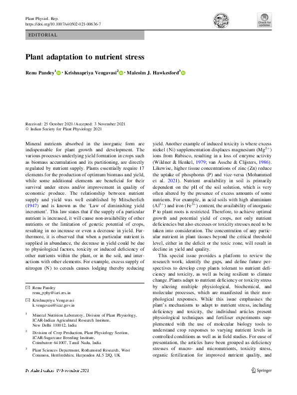 (PDF) Plant adaptation to nutrient stress