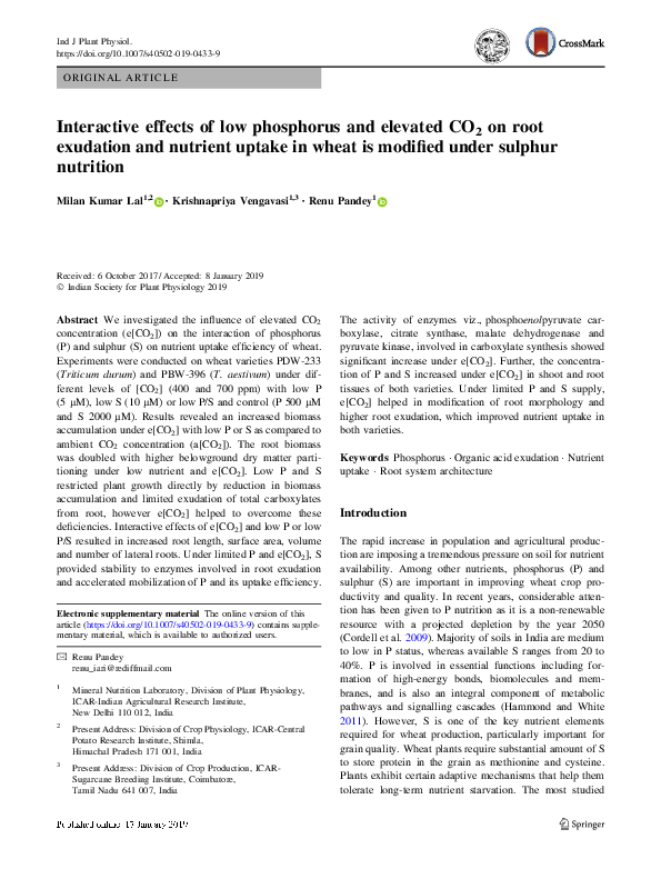 (PDF) Interactive effects of low phosphorus and elevated CO2 on root exudation and nutrient ...