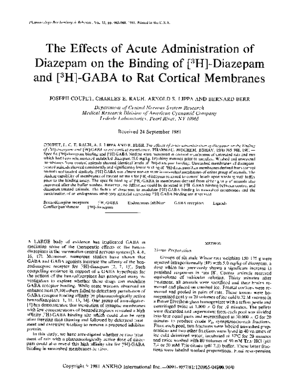 (PDF) The effects of acute administration of diazepam on the binding of ...