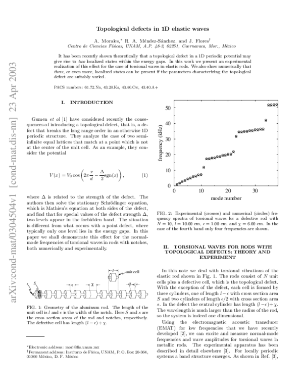 (PDF) Topological defects in 1D elastic waves | Alessandro torres - Academia.edu