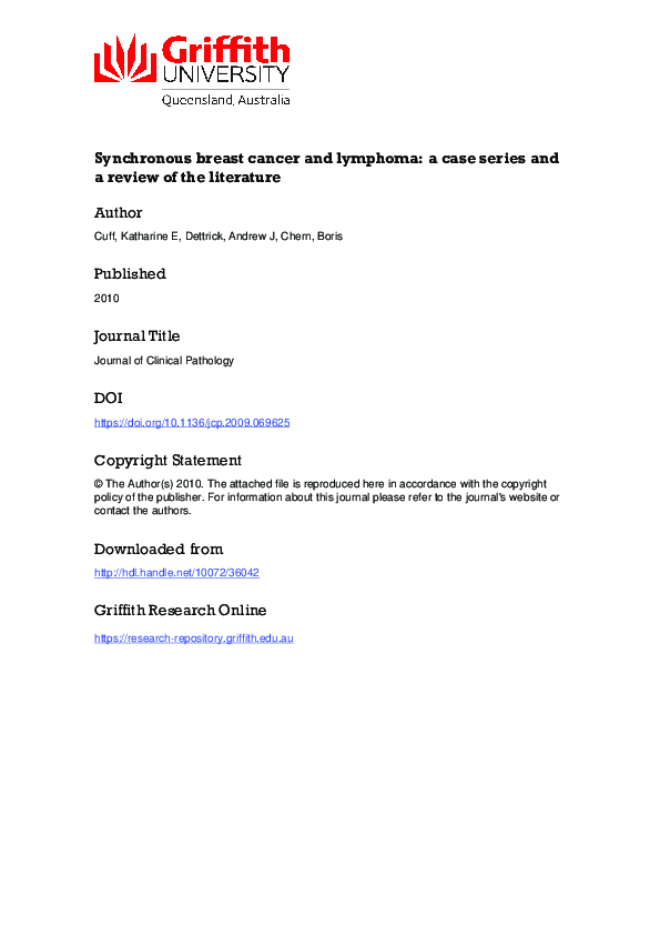 (PDF) Synchronous breast cancer and lymphoma: a case series and a ...