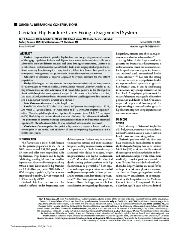 (PDF) Geriatric Hip Fracture Care: Fixing a Fragmented System | Bryan ...