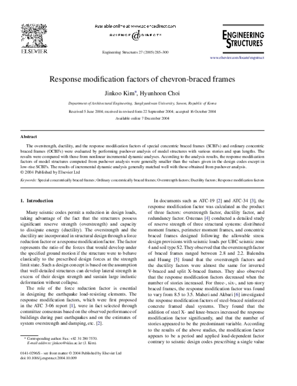 (PDF) Response modification factors of chevron-braced frames | Jinkoo ...