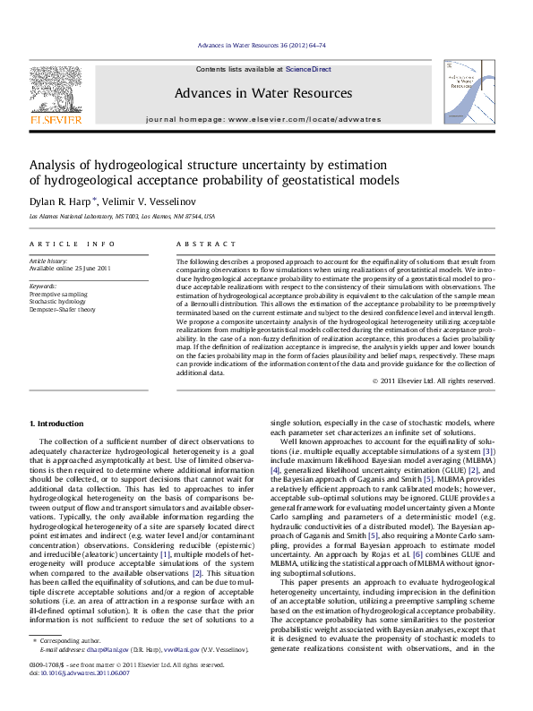 (PDF) Analysis of hydrogeological structure uncertainty by estimation of hydrogeological ...