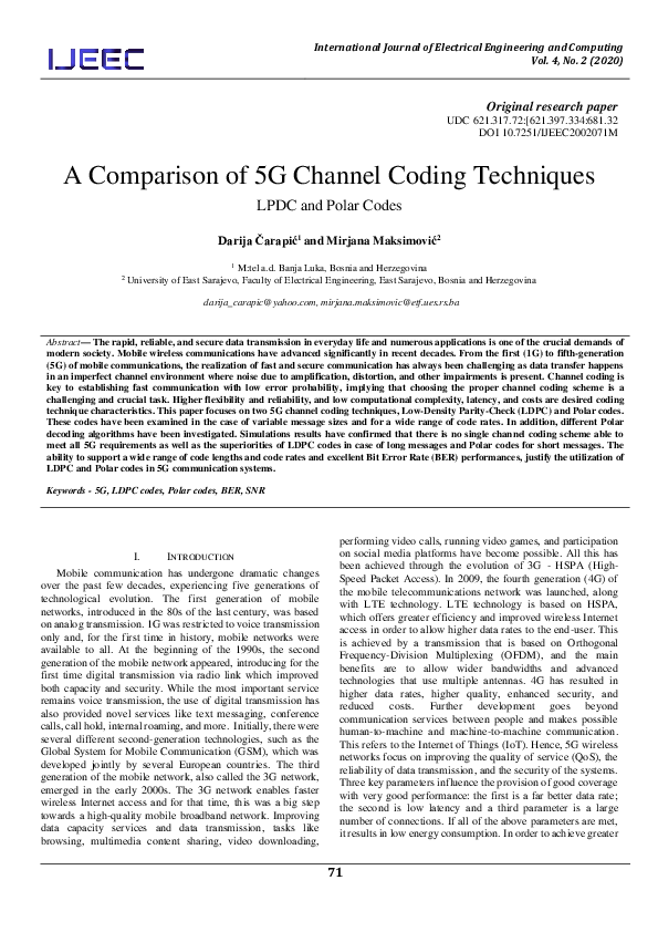 (PDF) A Comparison of 5G Channel Coding Techniques