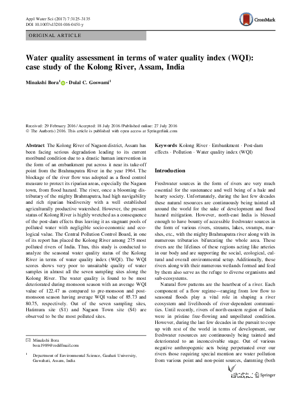 (PDF) Water quality assessment in terms of water quality index (WQI): case study of the Kolong ...