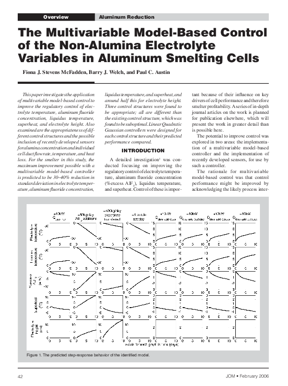 (PDF) The multivariable model-based control of the non-alumina electrolyte variables in aluminum ...