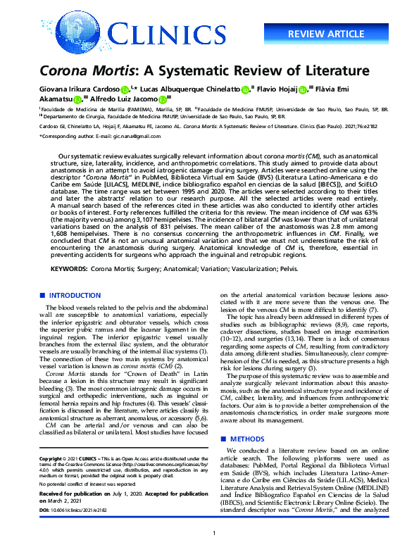 (PDF) Corona Mortis: A Systematic Review of Literature