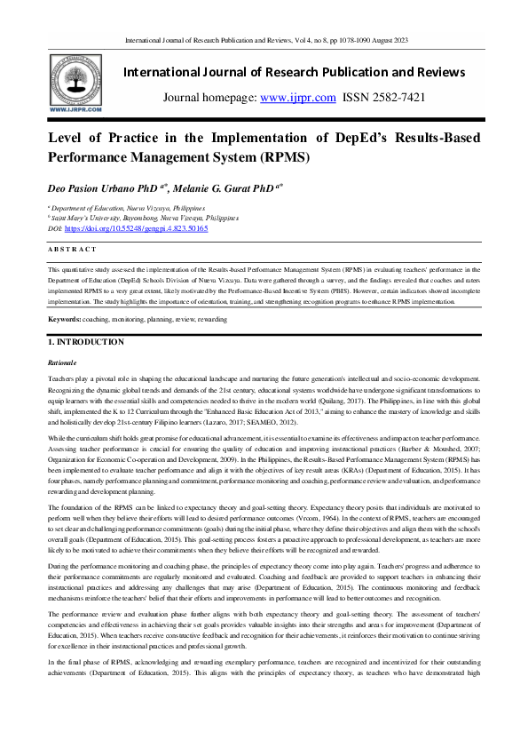 (PDF) Level of Practice in the Implementation of DepEd’s Results-Based Performance Management ...